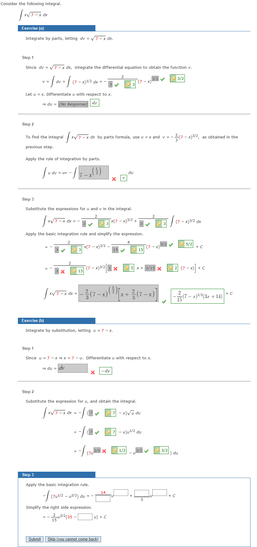Solved Consider the following integral. |«V7-*dk Exercise | Chegg.com