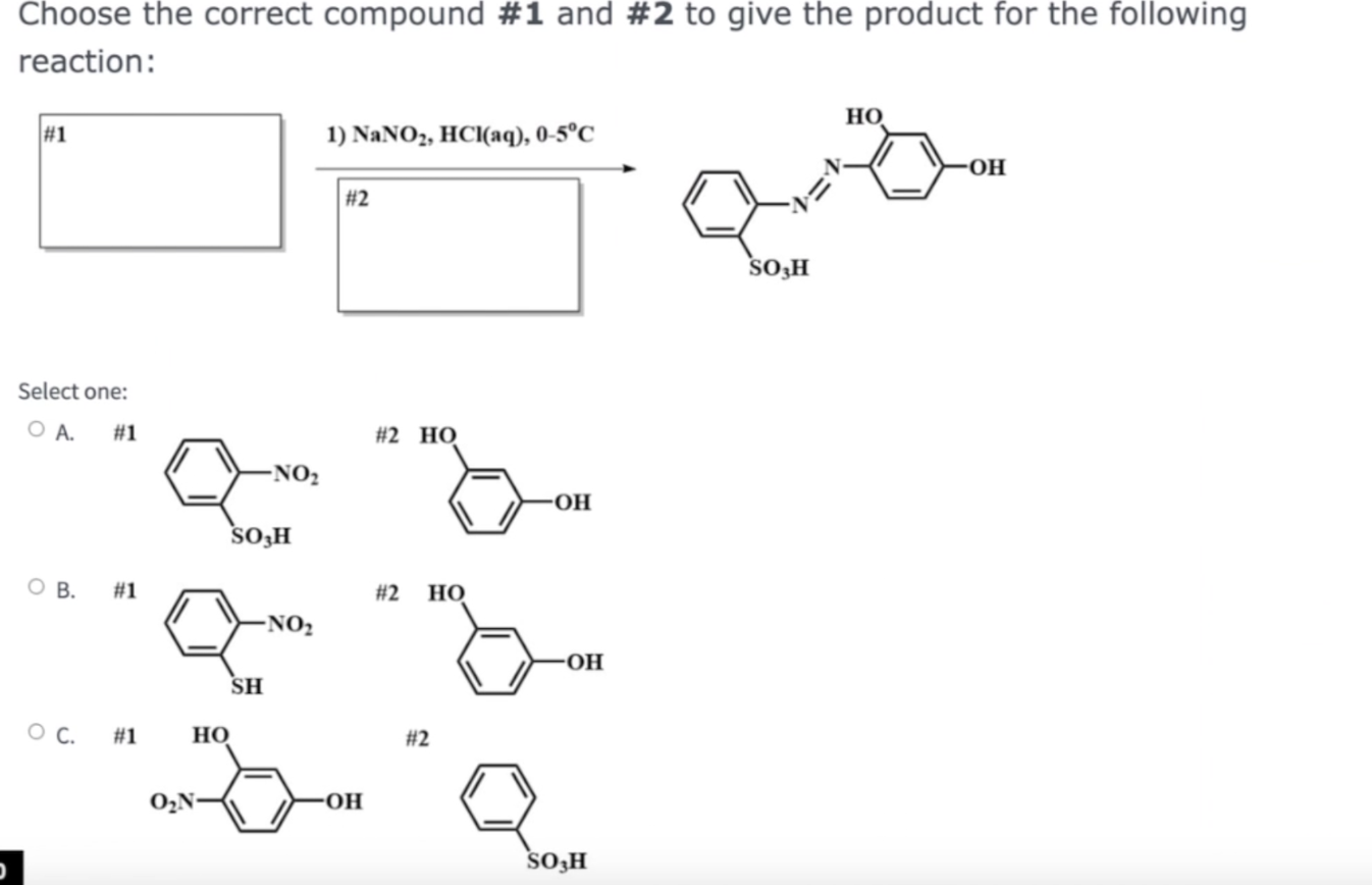 Solved Choose the correct compound #1 and #2 to give the | Chegg.com
