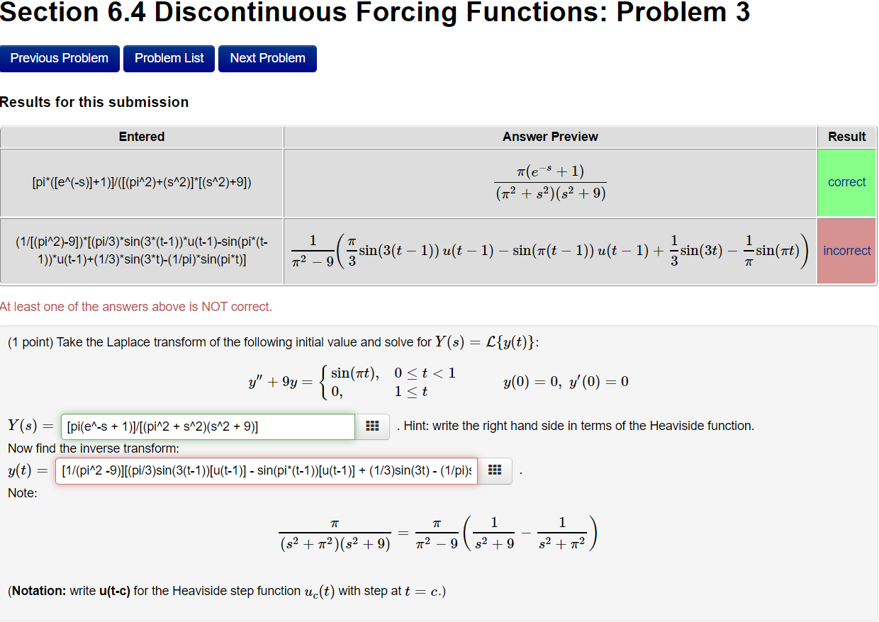 Solved Section 6.4 Discontinuous Forcing Functions: Problem | Chegg.com
