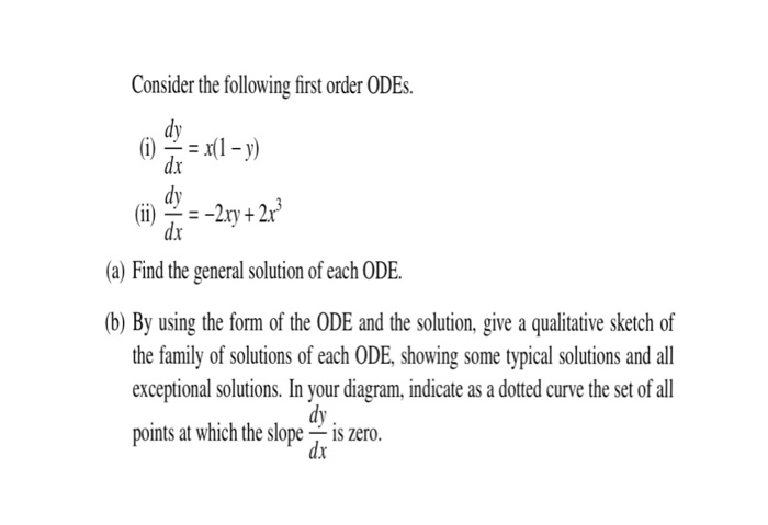 Solved Consider the following first order ODEs. (i) dy/dx = | Chegg.com