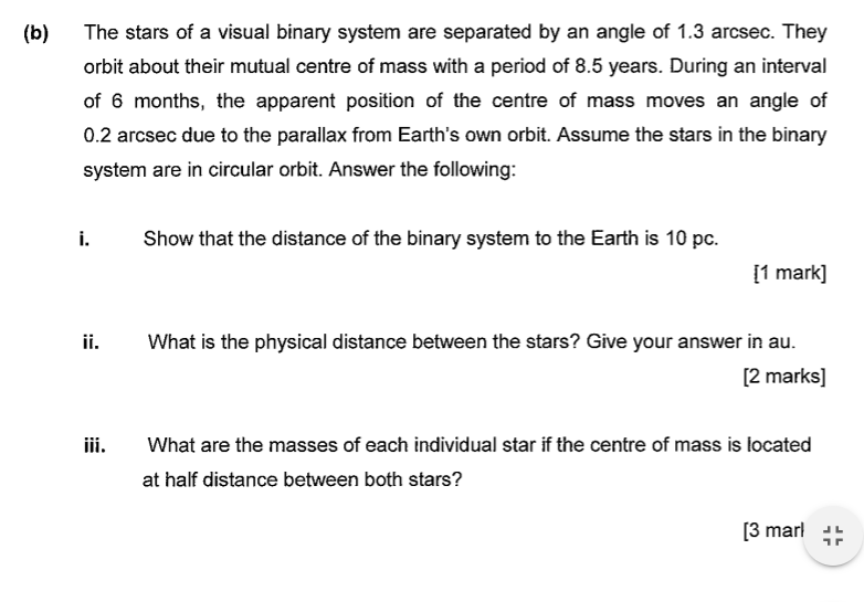 Solved (b) The stars of a visual binary system are separated | Chegg.com