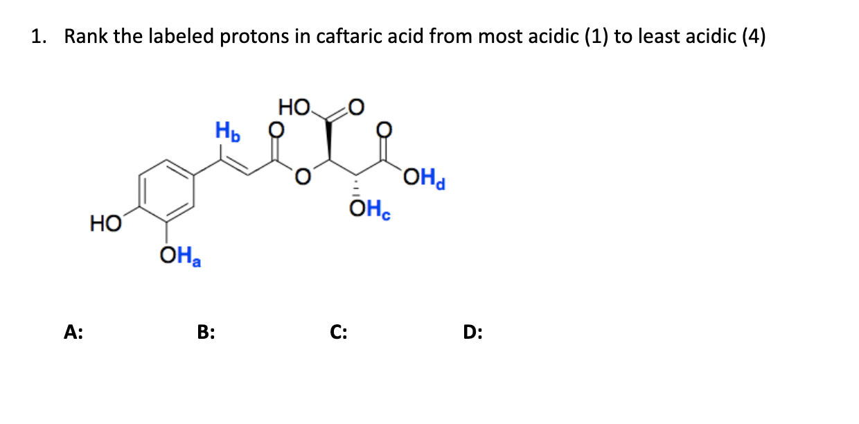 Solved Rank the labeled protons in caftaric acid from most | Chegg.com