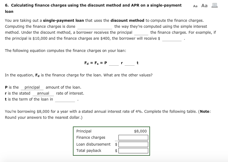 Solved 6. calculating finance charges using the discount | Chegg.com