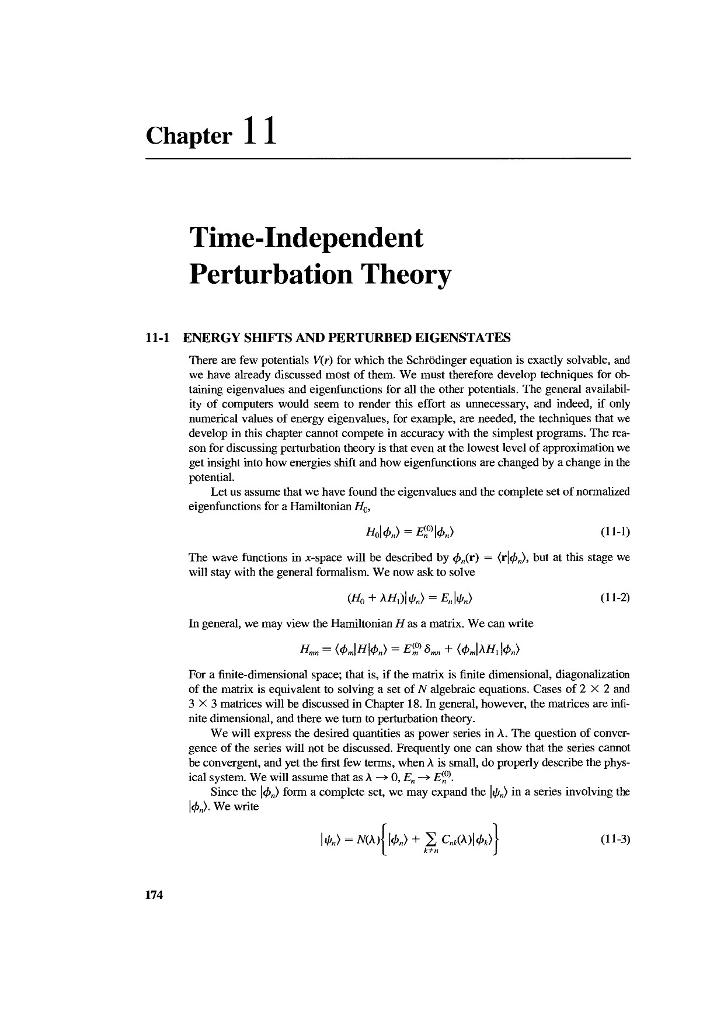 Solved Chapter Time-Independent Perturbation Theory 11-1 | Chegg.com