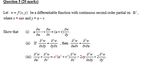 Solved Let w=f(x,y) be a differentiable function with | Chegg.com