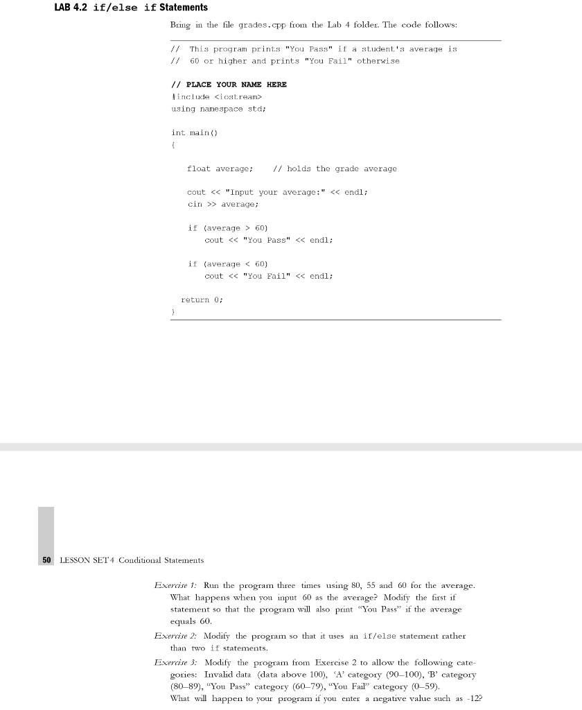 Solved LAB 4.2 if/else if Statements Bring in the file | Chegg.com