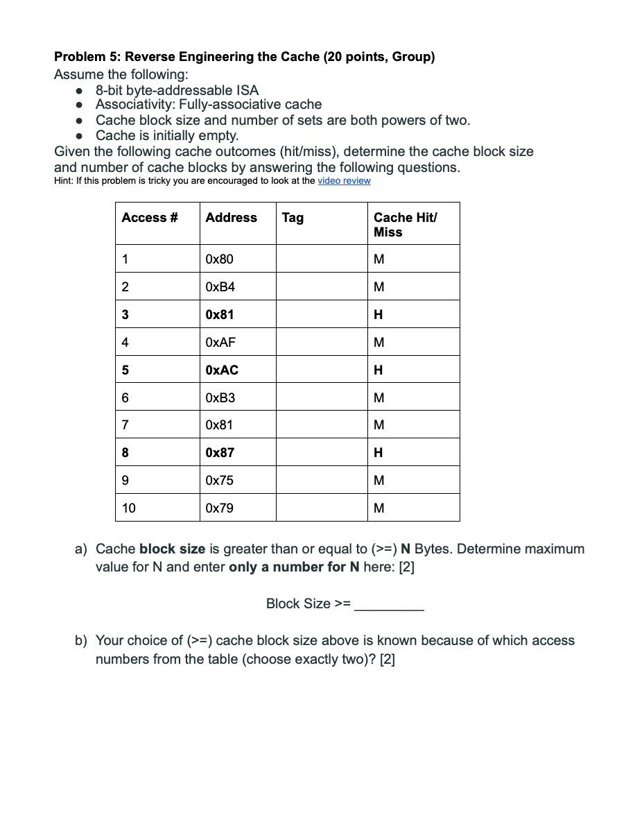 Solved Problem 5: Reverse Engineering the Cache (20 points, | Chegg.com