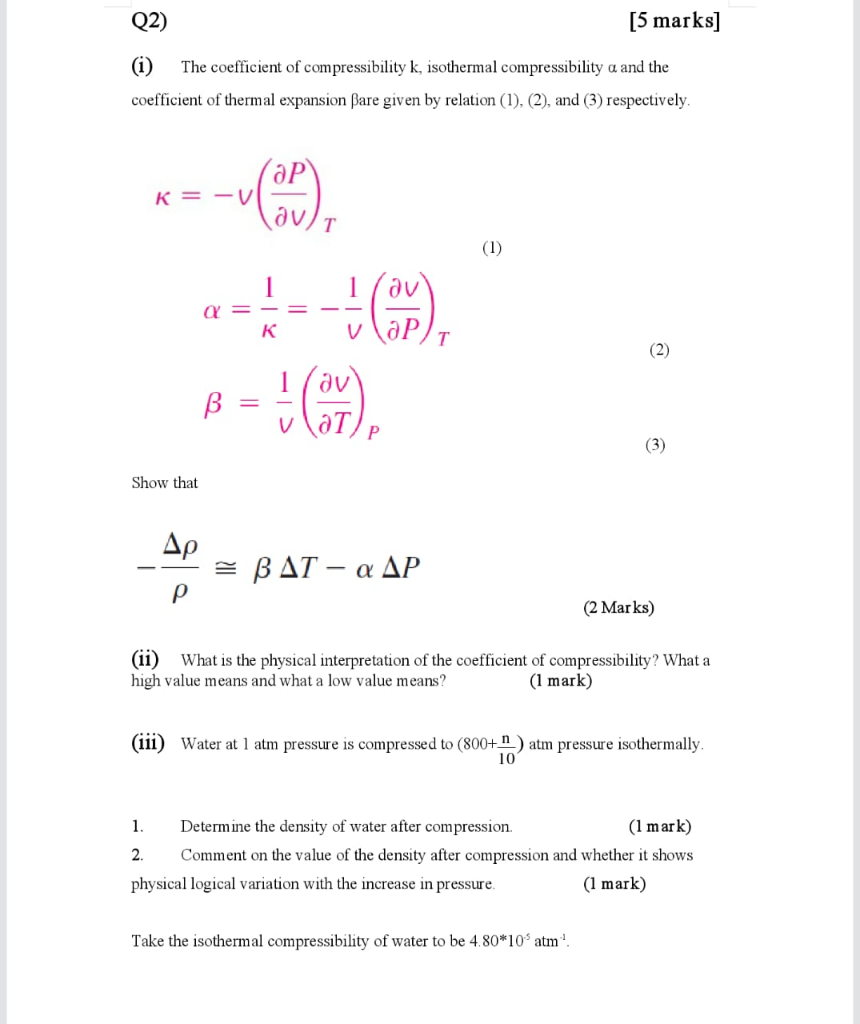 Solved Q2) [5 marks] (1) The coefficient of compressibility | Chegg.com