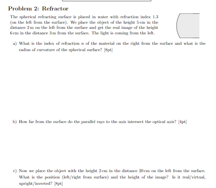 Problem 2: RefractorThe spherical refracting surface | Chegg.com