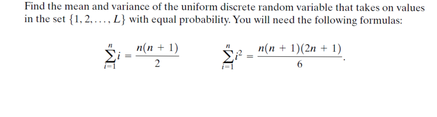 Solved Find The Mean And Variance Of The Uniform Discrete 