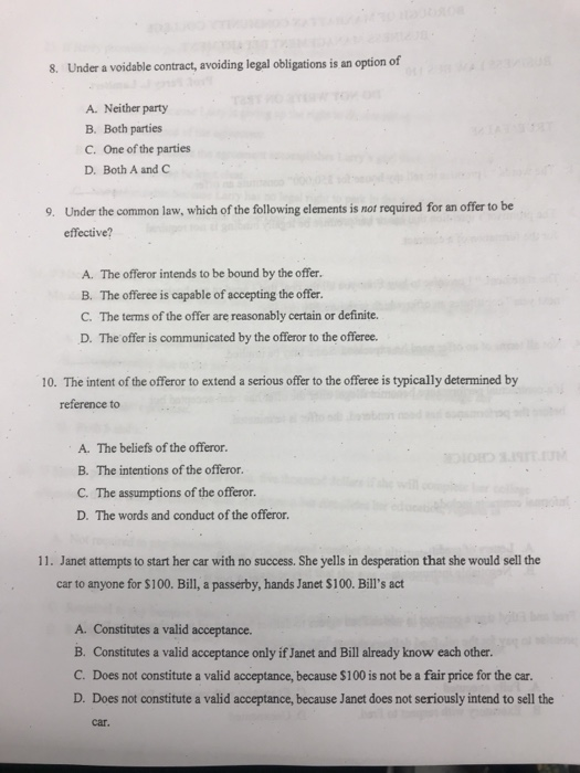 Solved 8. Under a voidable contract, avoiding legal | Chegg.com