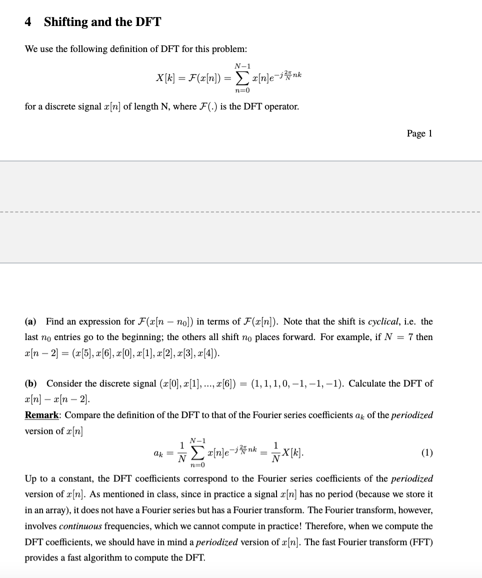 4 Shifting and the DFT We use the following | Chegg.com