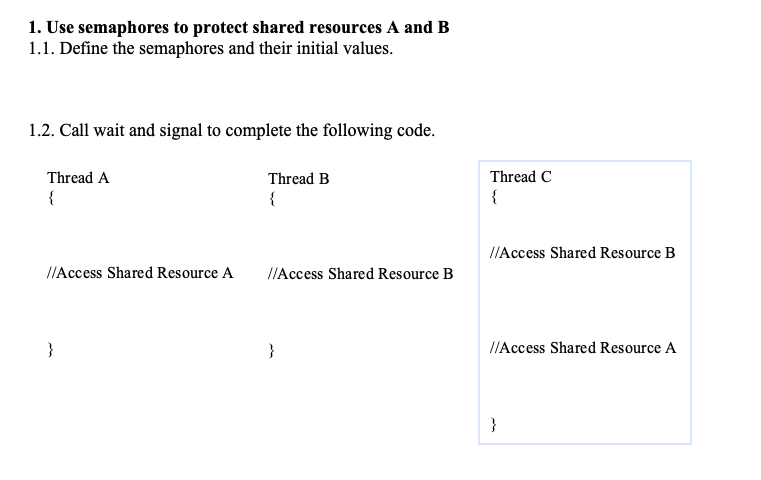 Solved 1. Use semaphores to protect shared resources A and B | Chegg.com