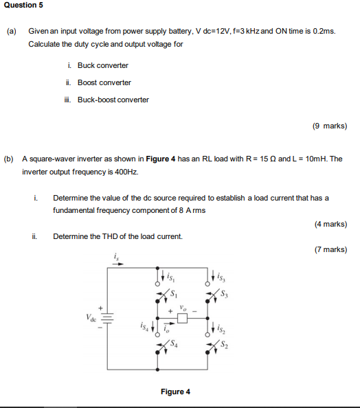 Solved Question 5 (a) Given an input voltage from power | Chegg.com
