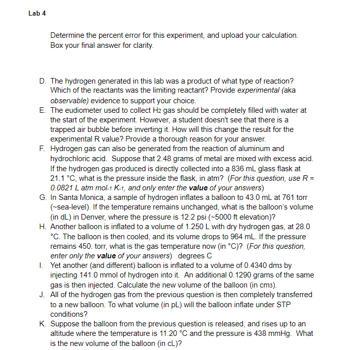 Solved Experimental Determination of the Gas Constant | Chegg.com