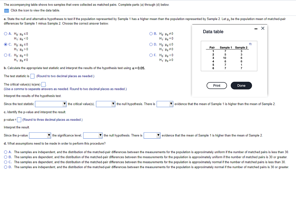 Solved The accompanying table shows two samples that were | Chegg.com