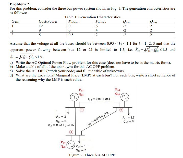 Problem 2. For this problem, consider the three bus | Chegg.com