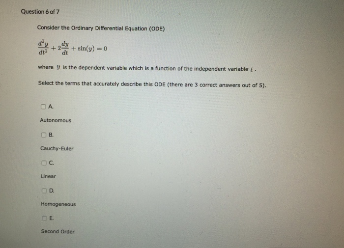 Solved Consider the Ordinary Differential Equation (ODE) | Chegg.com