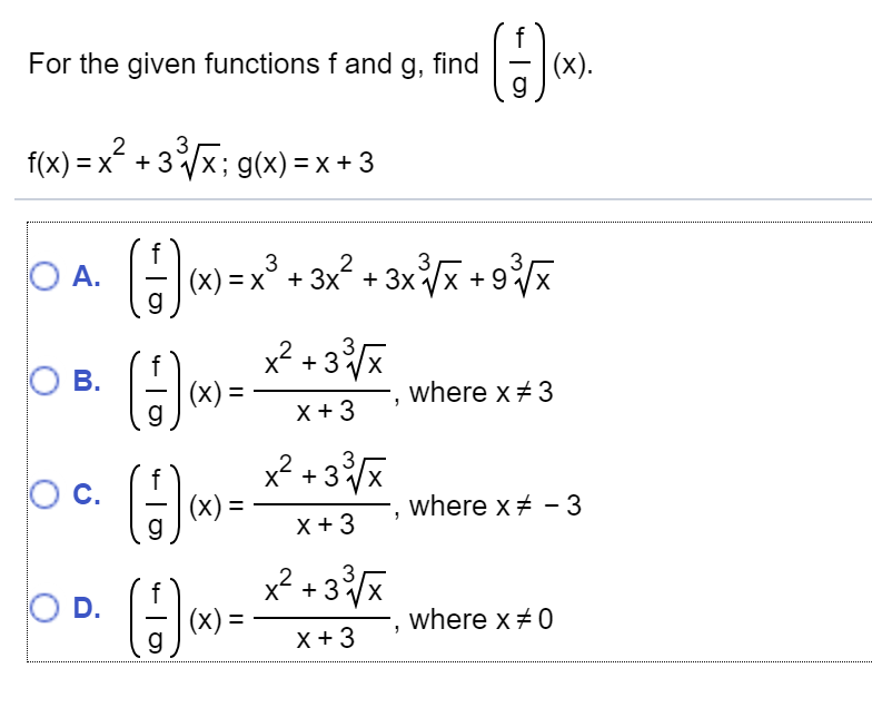 Solved For the given functions f and g, find (X) f(x) = x + | Chegg.com