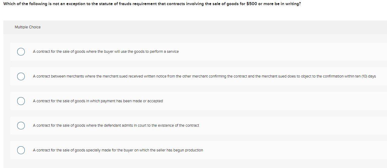Solved Which of the following is not an exception to the | Chegg.com