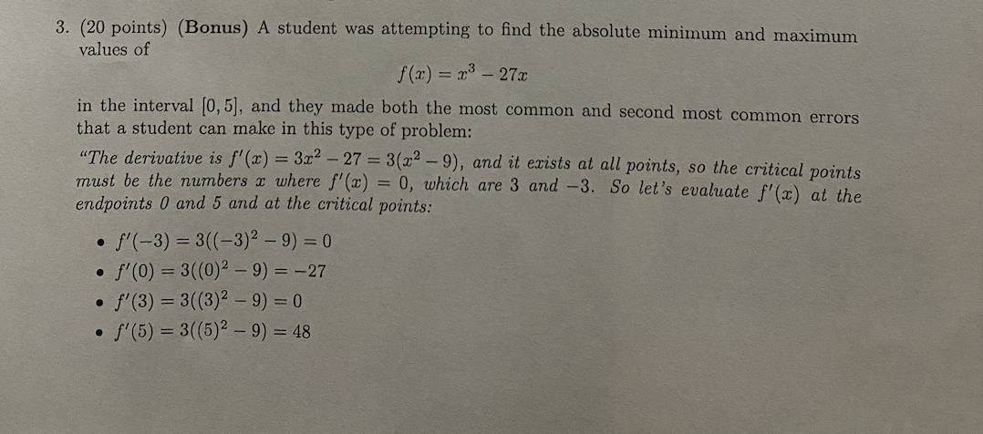 3. (20 points) (Bonus) A student was attempting to | Chegg.com