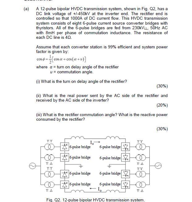 Solved (a) A 12-pulse bipolar HVDC transmission system, | Chegg.com