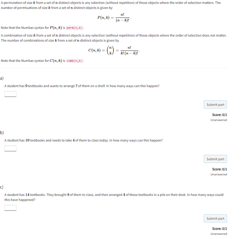 Solved A permutation of size k from a set of n distinct | Chegg.com