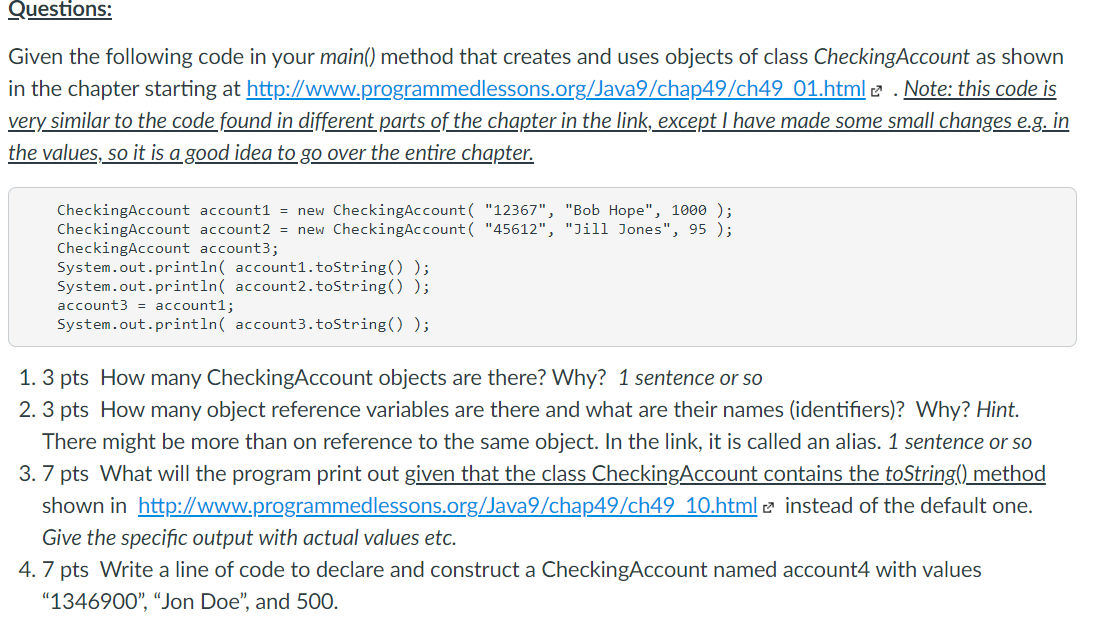 Solved Questions: Given the following code in your main() | Chegg.com