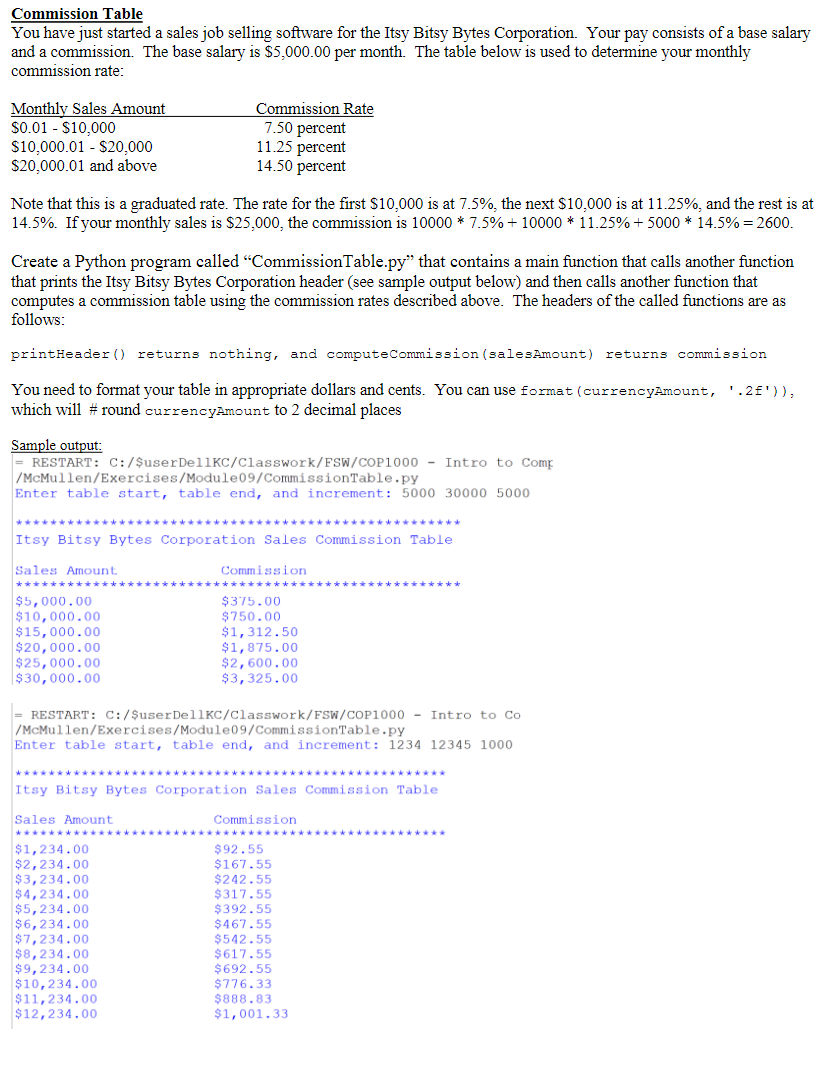 Solved Commission Table You have just started a sales job | Chegg.com