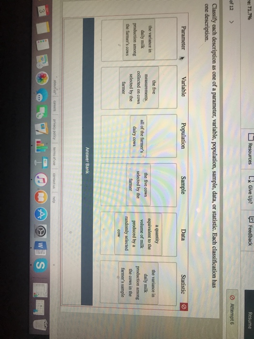 Solved Classify each description as one of a parameter, | Chegg.com