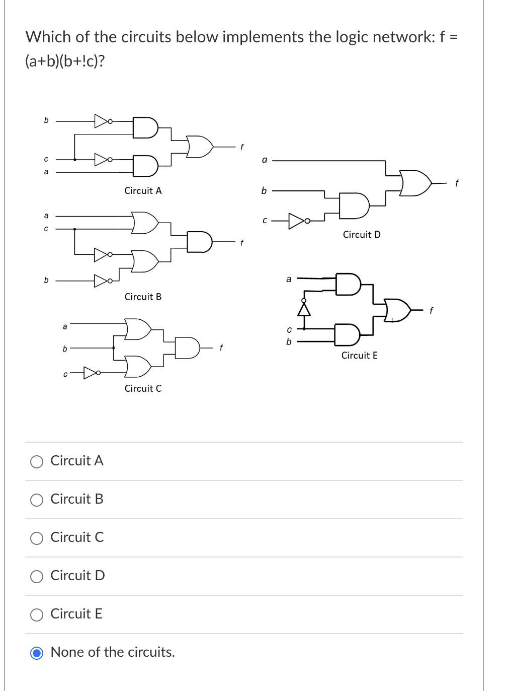Solved Which of the circuits below implements the logic | Chegg.com
