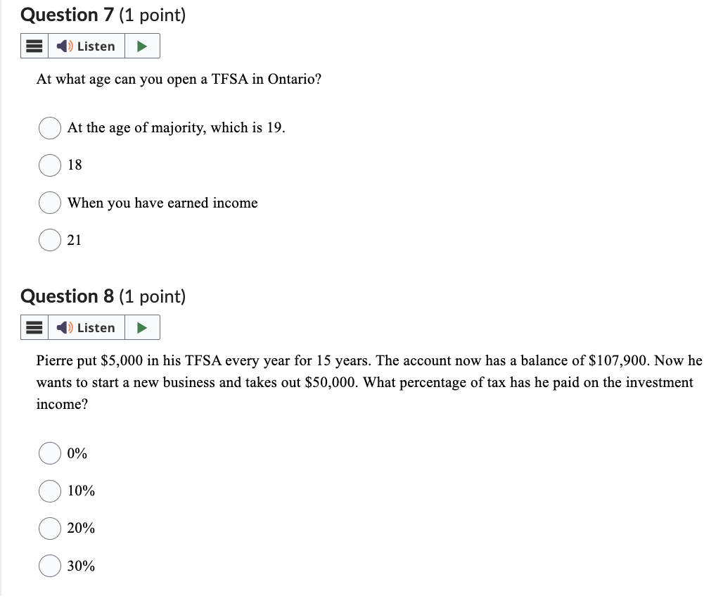 Solved At what age can you open a TFSA in Ontario? At the | Chegg.com