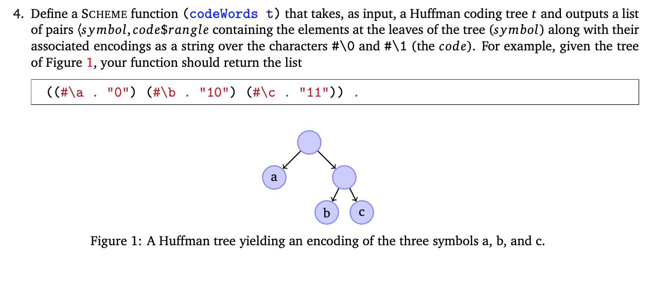 4. Define a SCHEME function (codeWords t) that takes, | Chegg.com