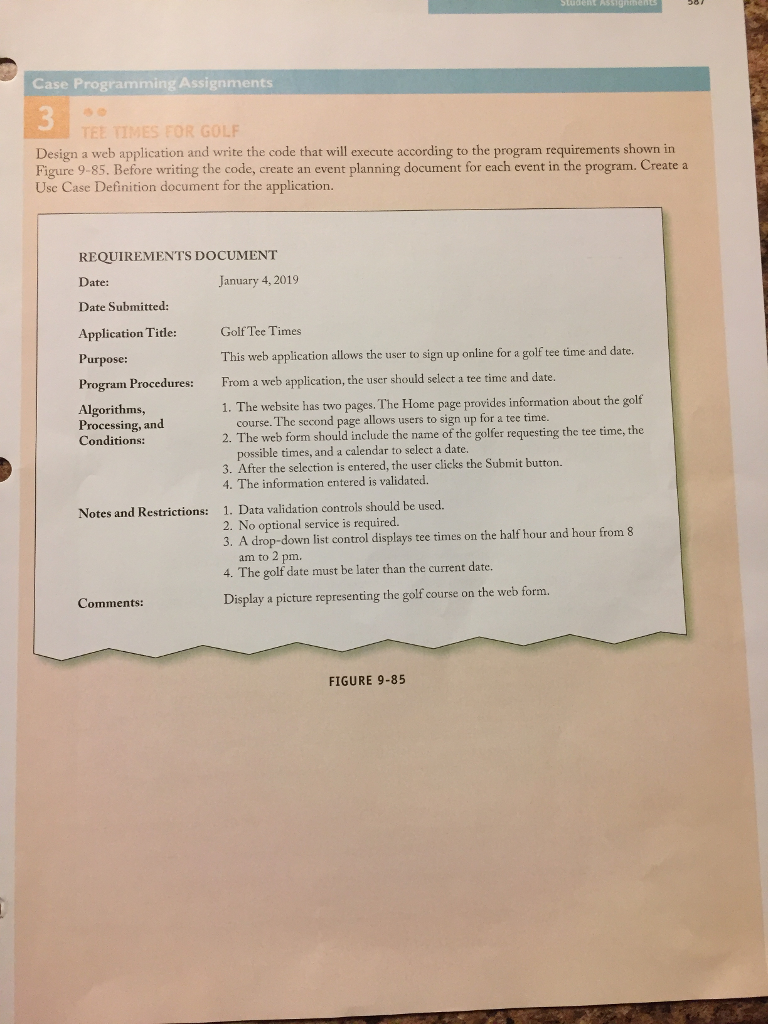 Case Programming Assignments TEE TIMES FOR GOLF | Chegg.com
