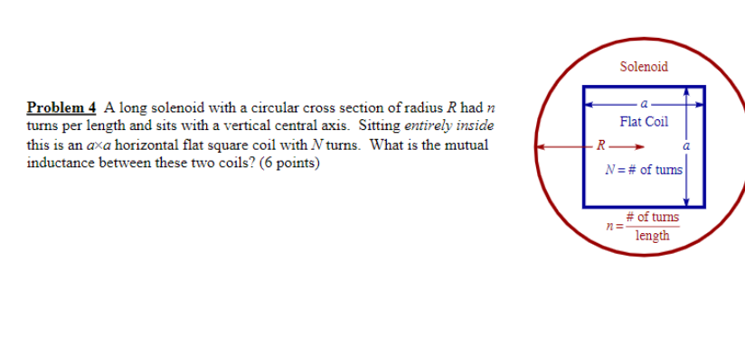 Solved Solenoid Problem 4 A long solenoid with a circular | Chegg.com