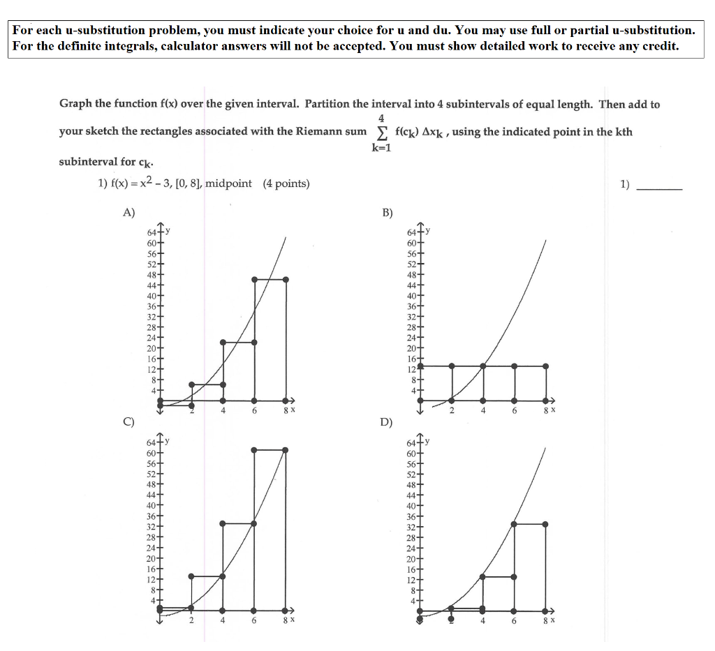 Solved For each u-substitution problem, you must indicate | Chegg.com