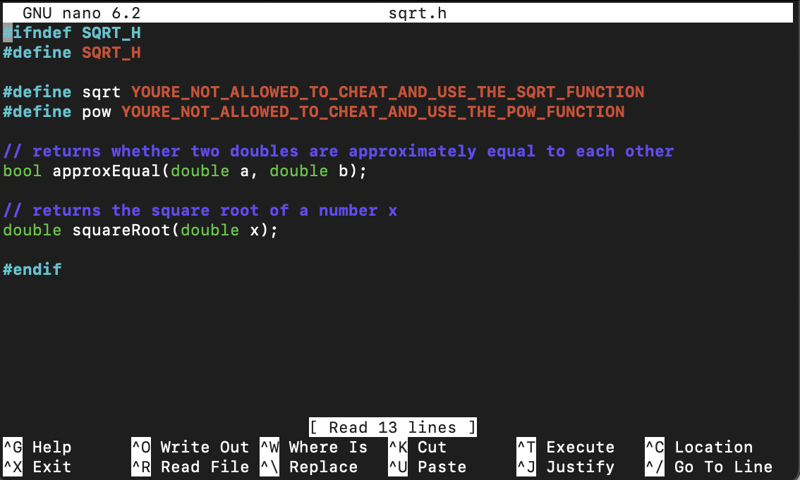 Solved GNU nano 6.2 Makefile sqrtTest: sqrtTest.o sqrt.o | Chegg.com