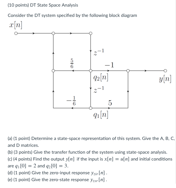 Solved (10 points) DT State Space Analysis Consider the DT | Chegg.com