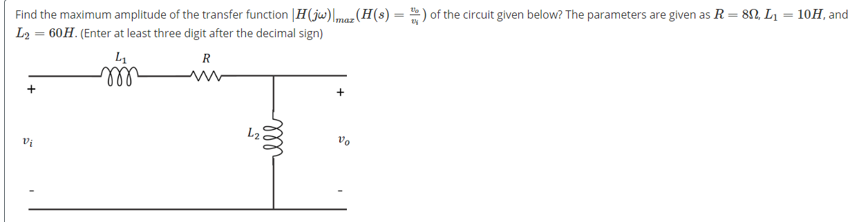 Solved Find the maximum amplitude of the transfer function | Chegg.com