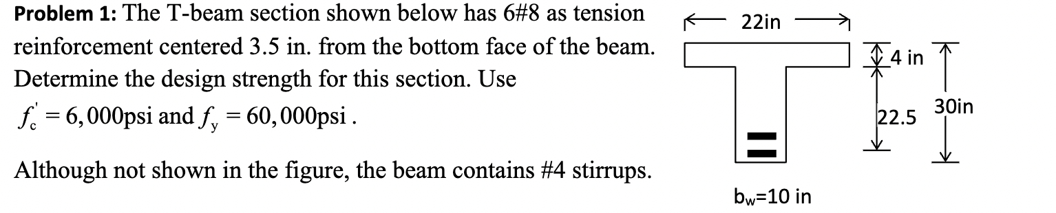 Solved Problem 1: The T-beam section shown below has 6#8 as | Chegg.com