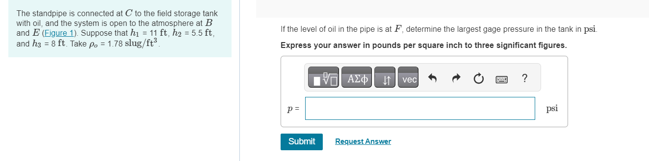 Solved The standpipe is connected at C to the field storage | Chegg.com