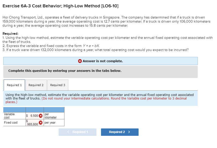 Solved Exercise 6A-3 Cost Behavior; High-Low Method [LO6-10] | Chegg.com