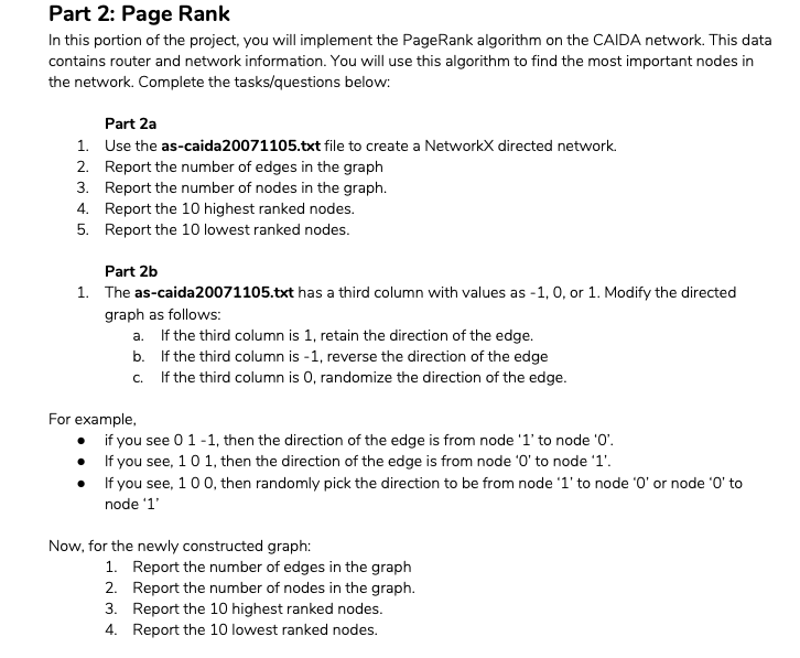Part 2: Page Rank In this portion of the project, you | Chegg.com
