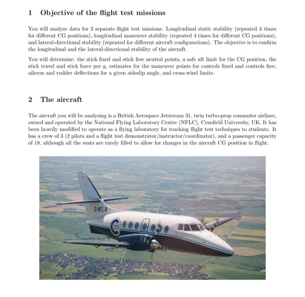 1 Objective of the flight test missions You will | Chegg.com