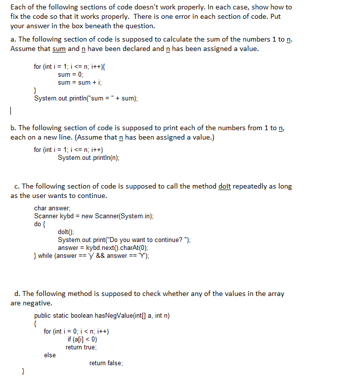 Solved Each of the following sections of code doesn't work | Chegg.com