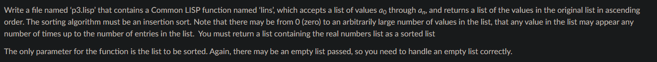 Solved Write a file named 'p3.lisp' that contains a Common | Chegg.com