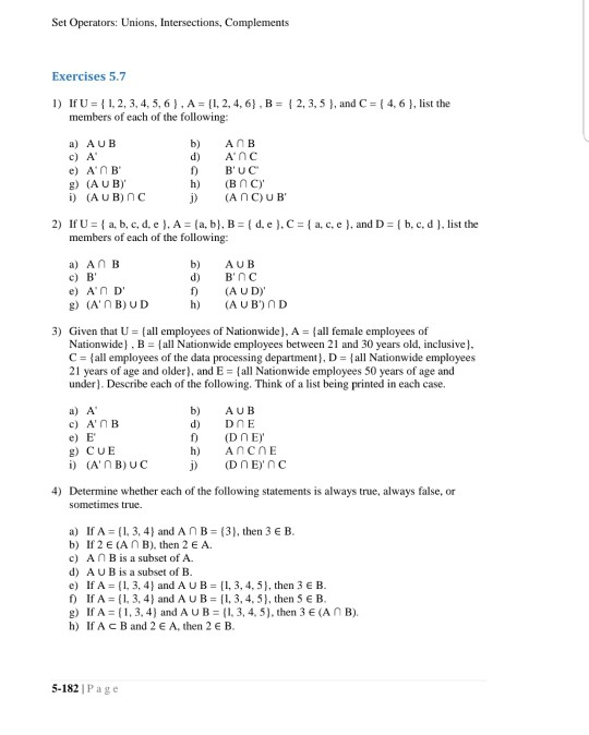 Solved Set Operators: Unions, Intersections, Complements | Chegg.com