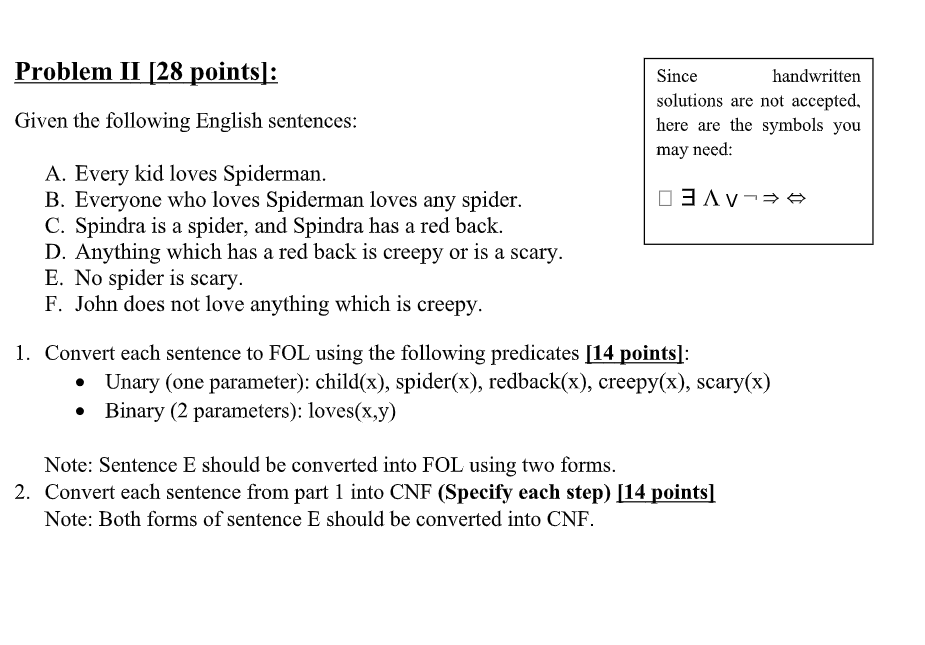 Solved Problem II [28 points]: Since handwritten solutions | Chegg.com