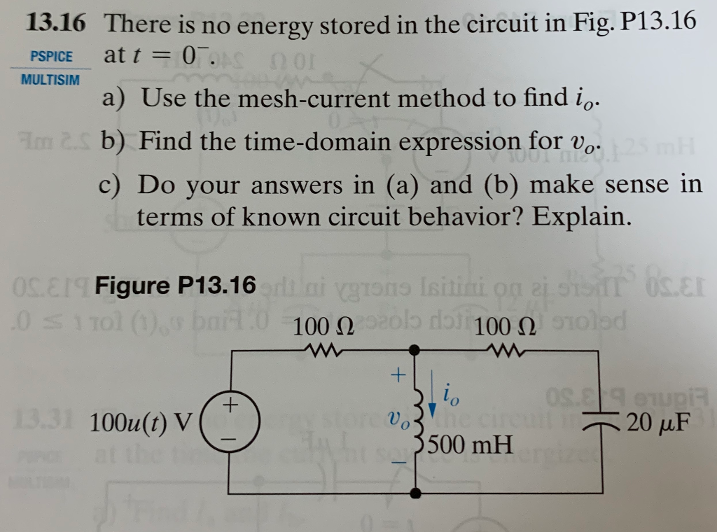 Solved MULTISIM 13.16 There is no energy stored in the | Chegg.com