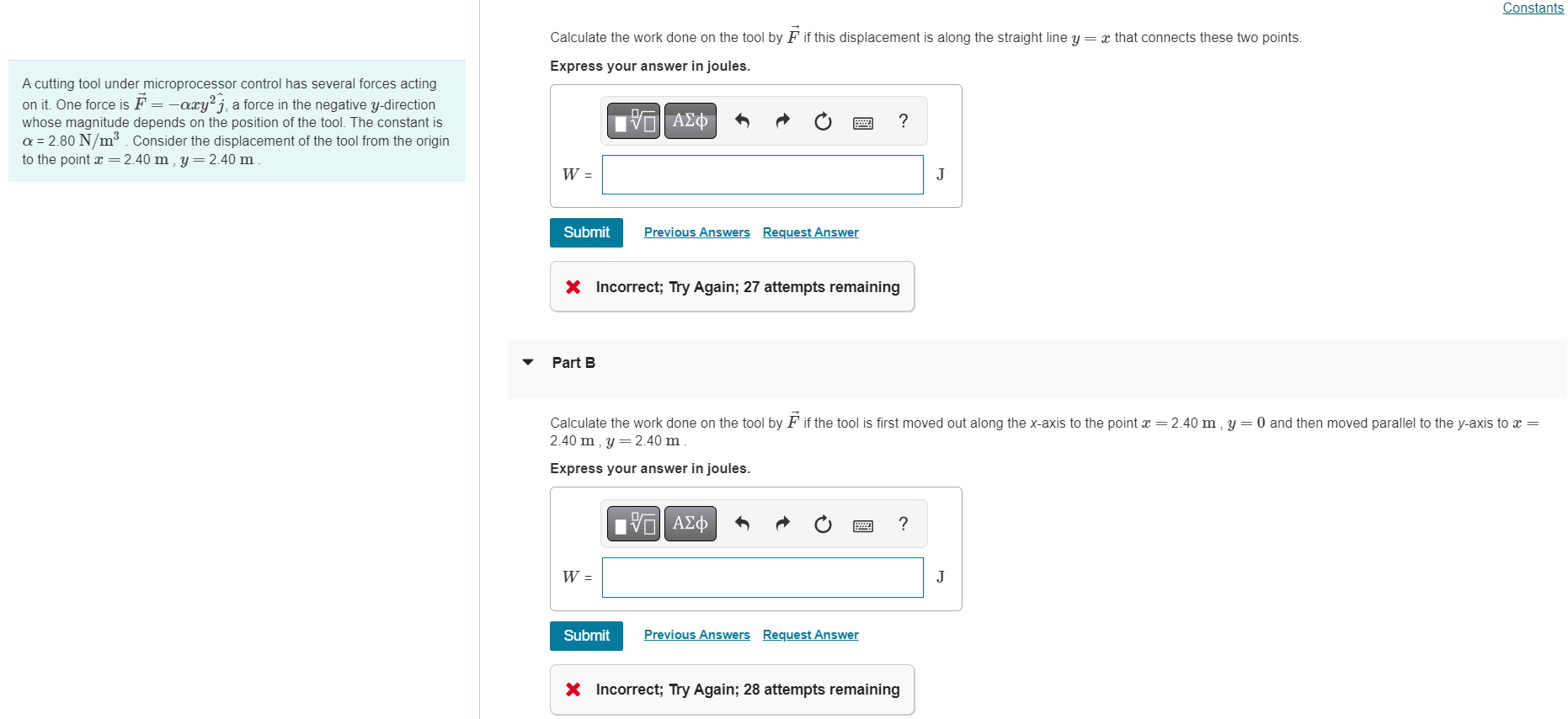 Solved X Incorrect; Try Again; 28 attempts remaining | Chegg.com Solved X Incorrect; Try Again; 28 attempts remaining | Chegg.com